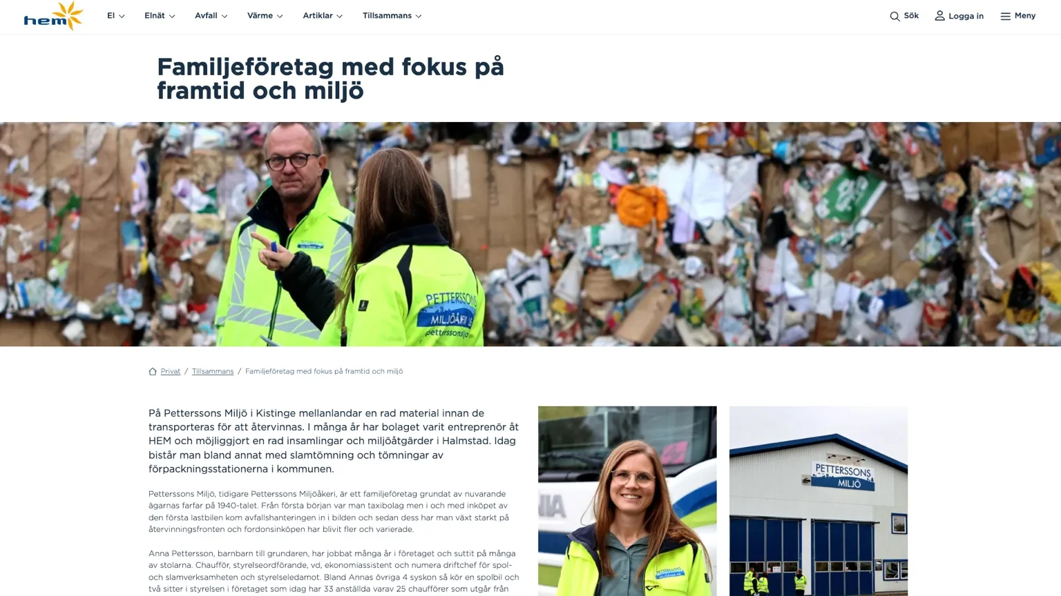 Halmstads Energi och Miljö uppmärksammar Petterssons Miljö - Petterssons Miljö